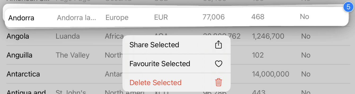 Context Menus for Tables